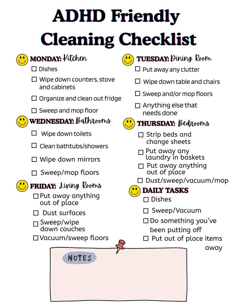 ADHD Friendly Cleaning Checklist-digital Download - Etsy