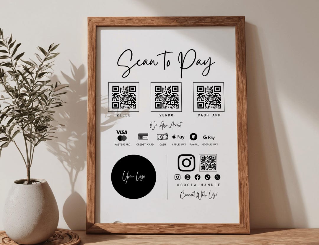 Editable Scan to Pay Sign, Printable Scan to Pay, Qr Code Social Media ...