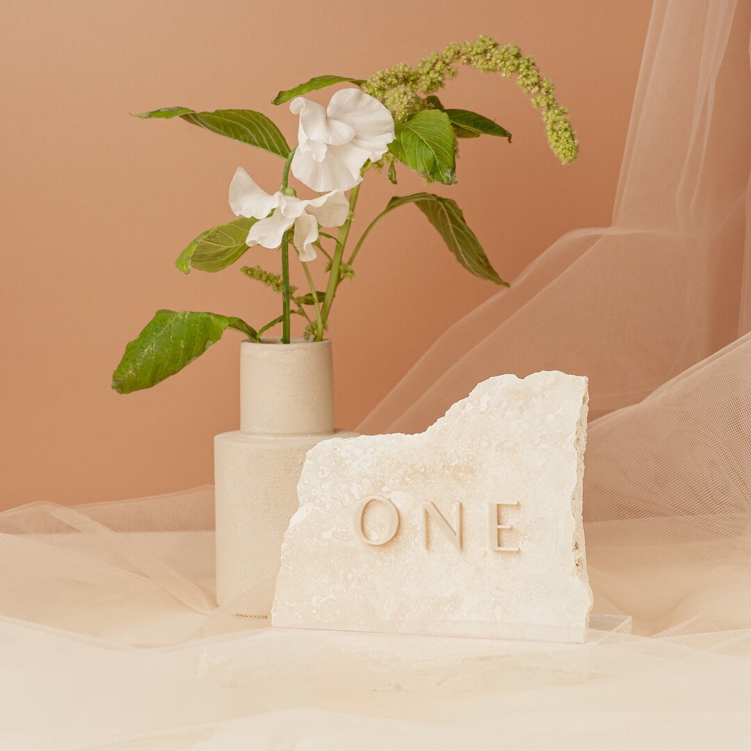 Stone Table Number With Modern Font - Etsy