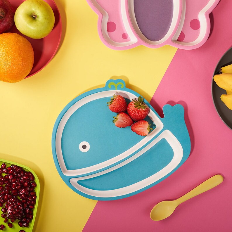 GET FRESH Whale Sectioned Bamboo Plate Reusable Kids Dish for Daily Use ...