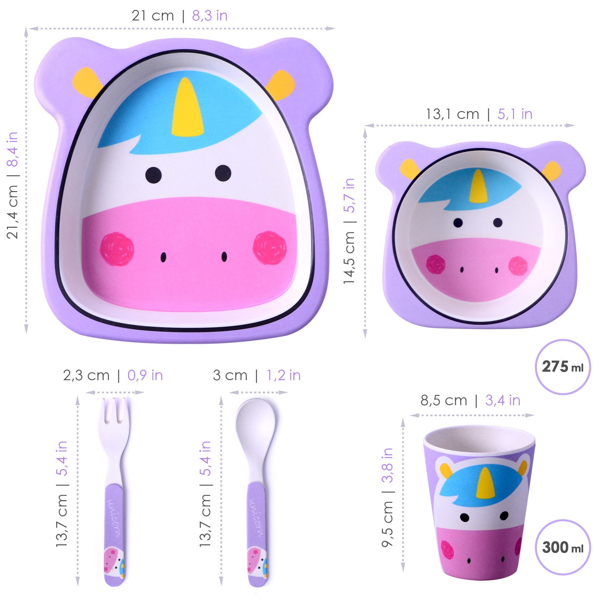 GET FRESH Unicorn Bamboo Kids Set Reusable Kids Dishes for Daily Use - Etsy