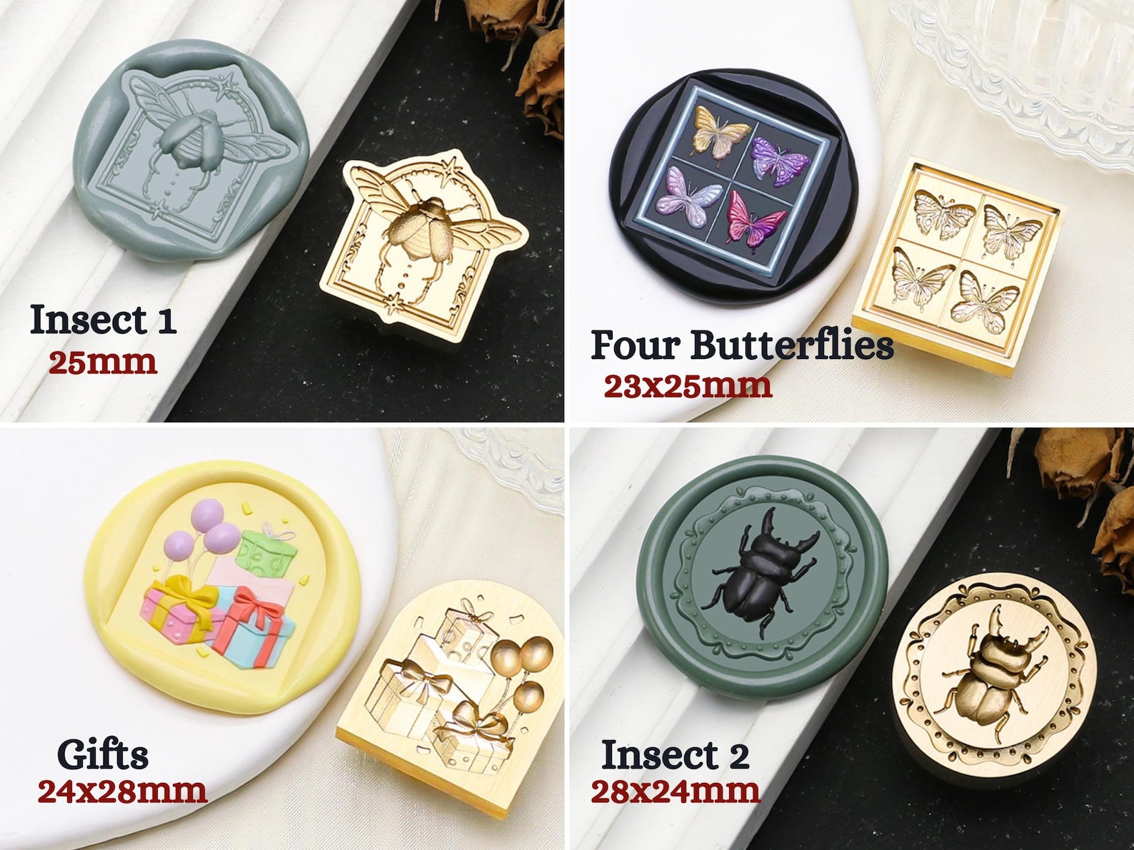 Wax Seal Stamps, HEAD ONLY, Insects, Butterflies, Roses, Hedgehog ...