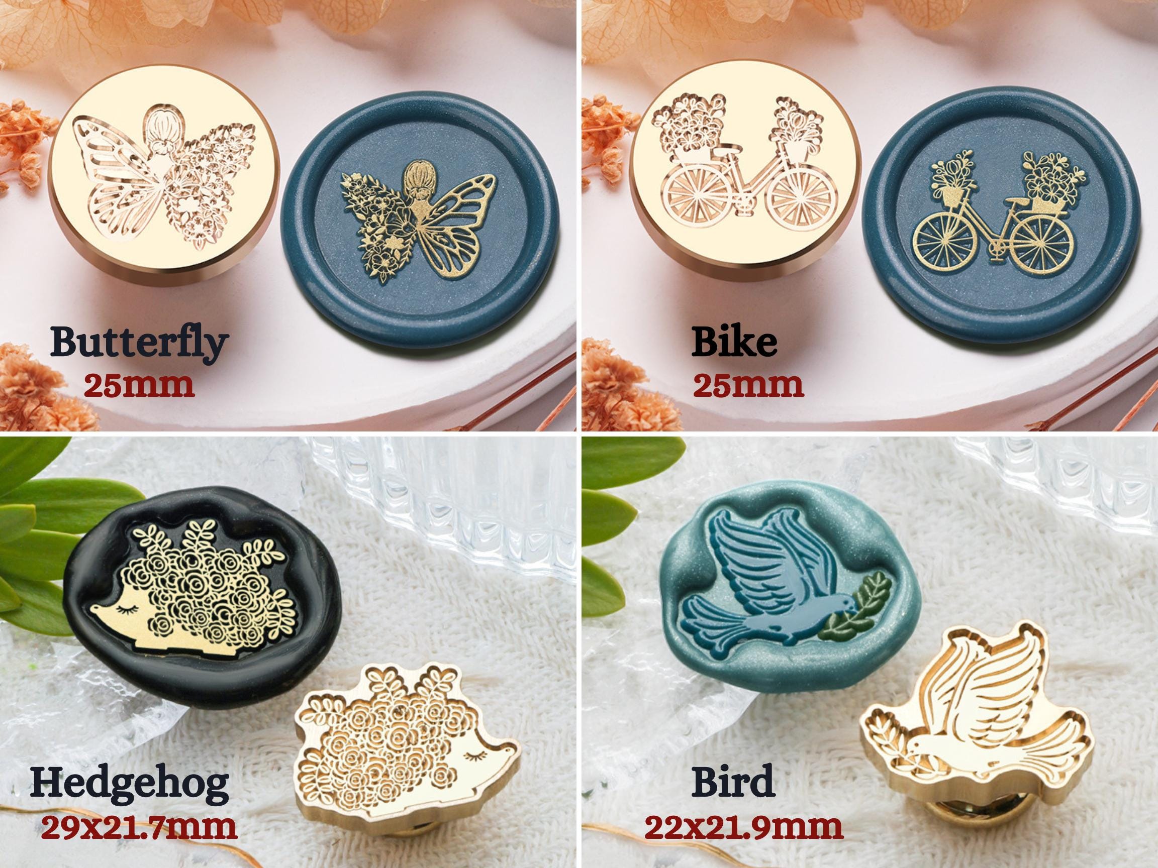 Wax Seal Stamps, HEAD ONLY, Insects, Butterflies, Roses, Hedgehog ...