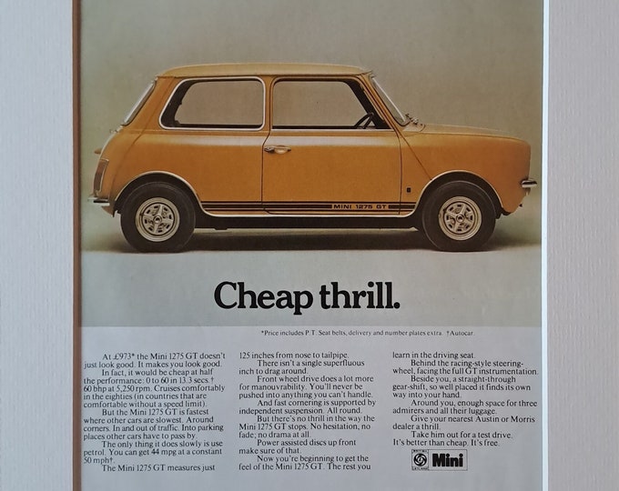 1972 Mini 1275 GT Car Original Vintage Full Page Magazine Advertisement ...