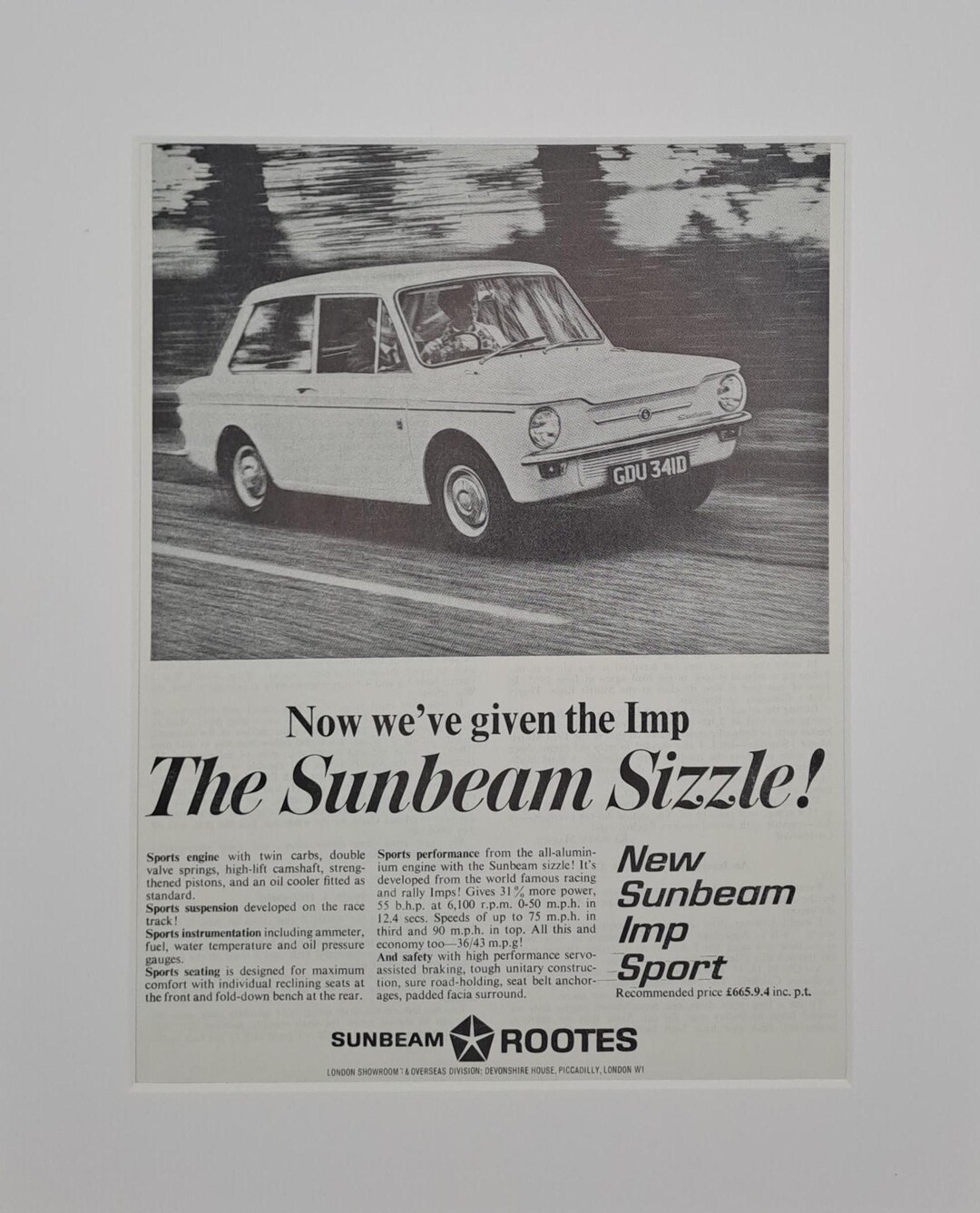 1966 Sunbeam Imp Sport Car Original Full Page Vintage Magazine ...