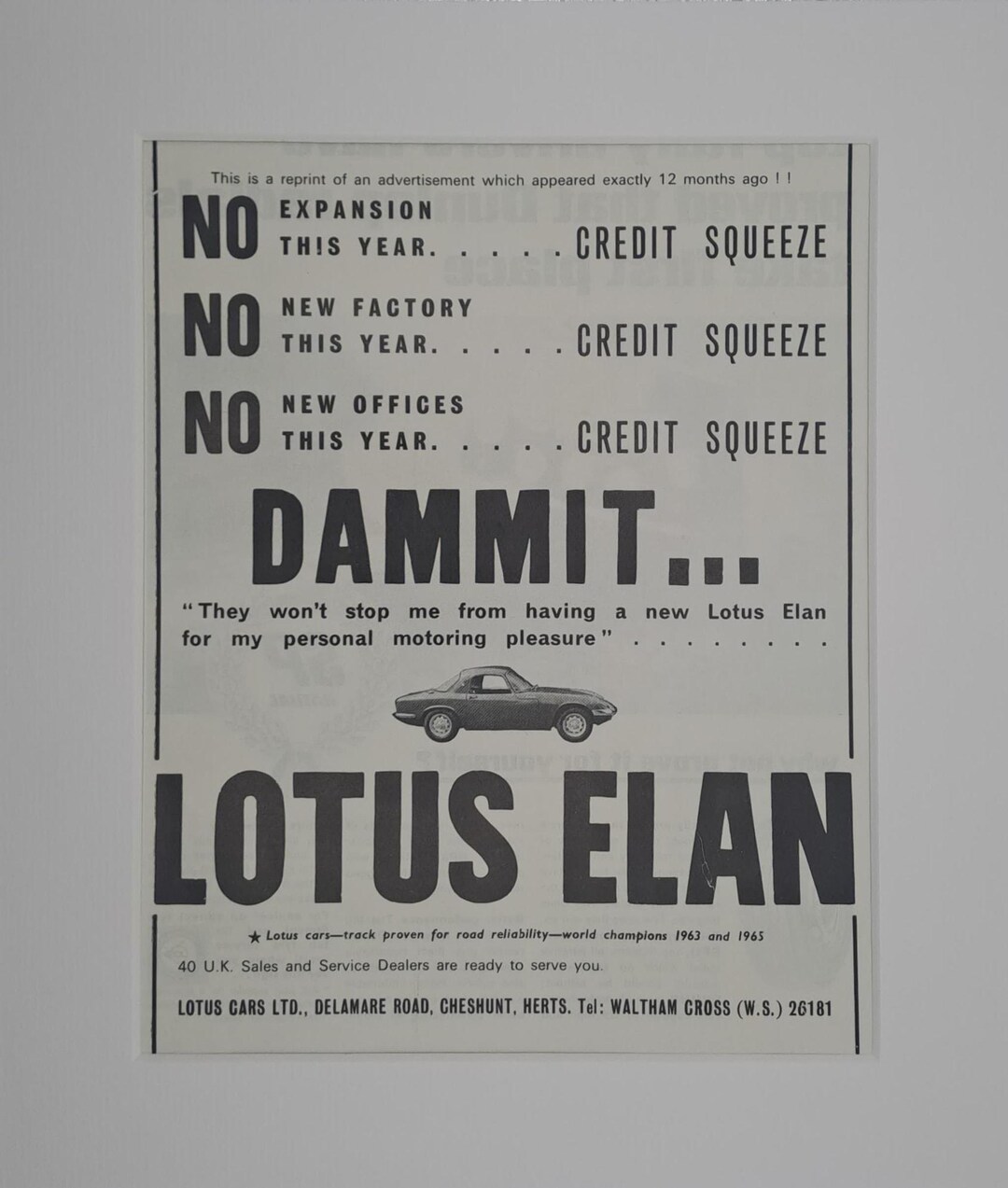 1966 Lotus Elan Car Original Full Page Vintage Magazine Advertisement ...