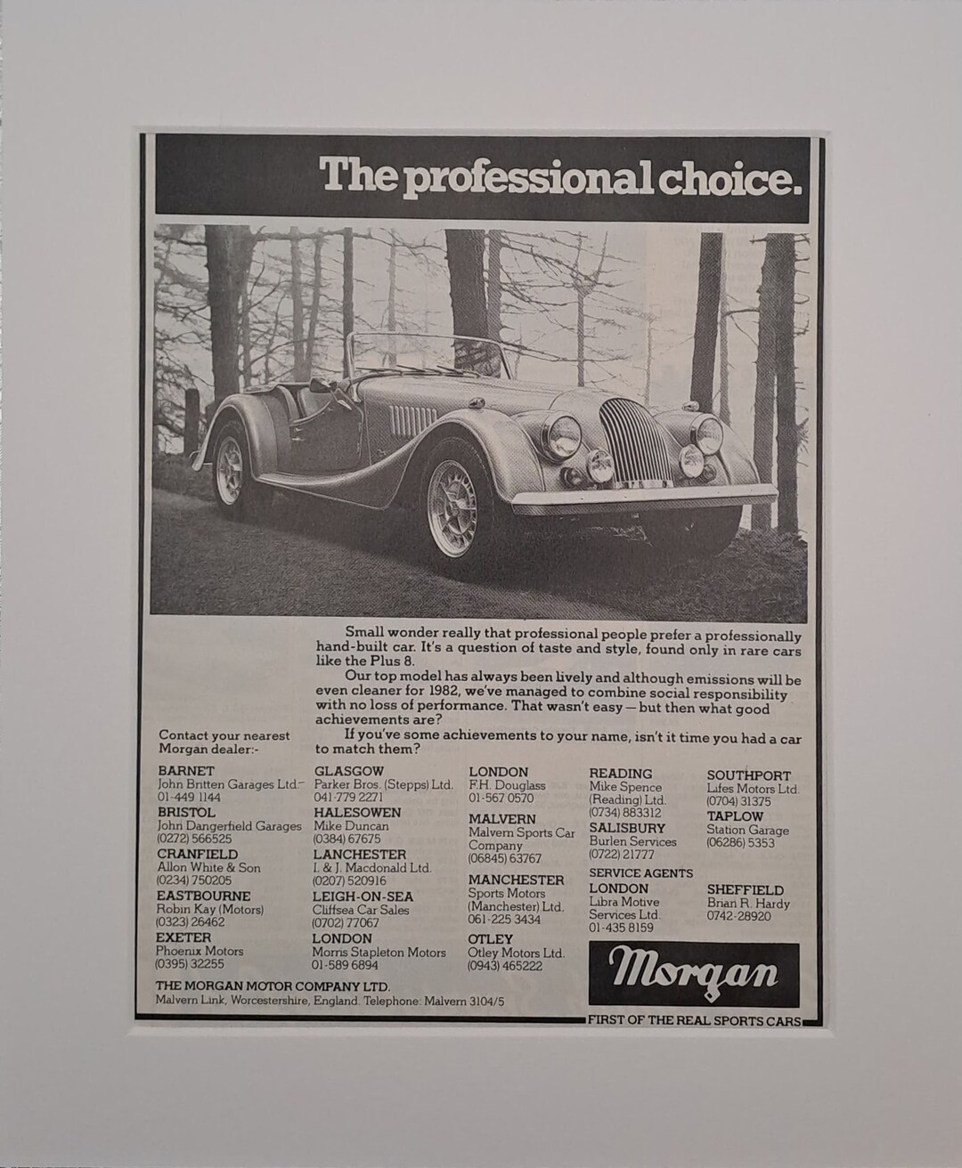 1982 Morgan Plus 8 Sports Car Original Full Page Vintage Magazine ...