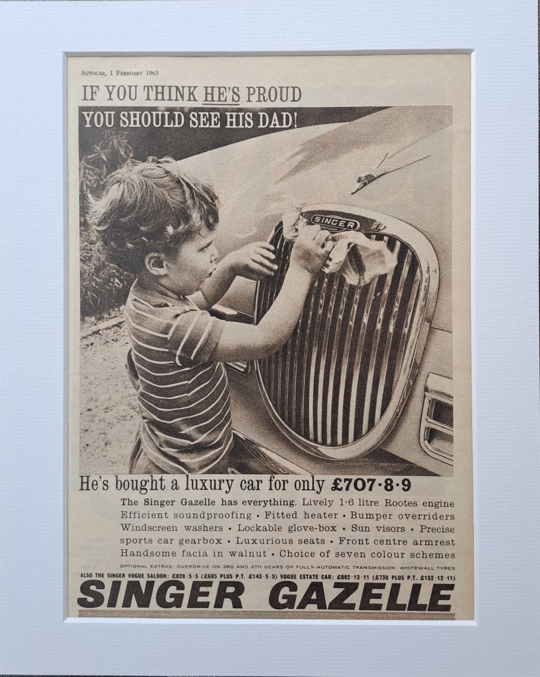 1963 Singer Gazelle Car Original Vintage Full Page Magazine ...