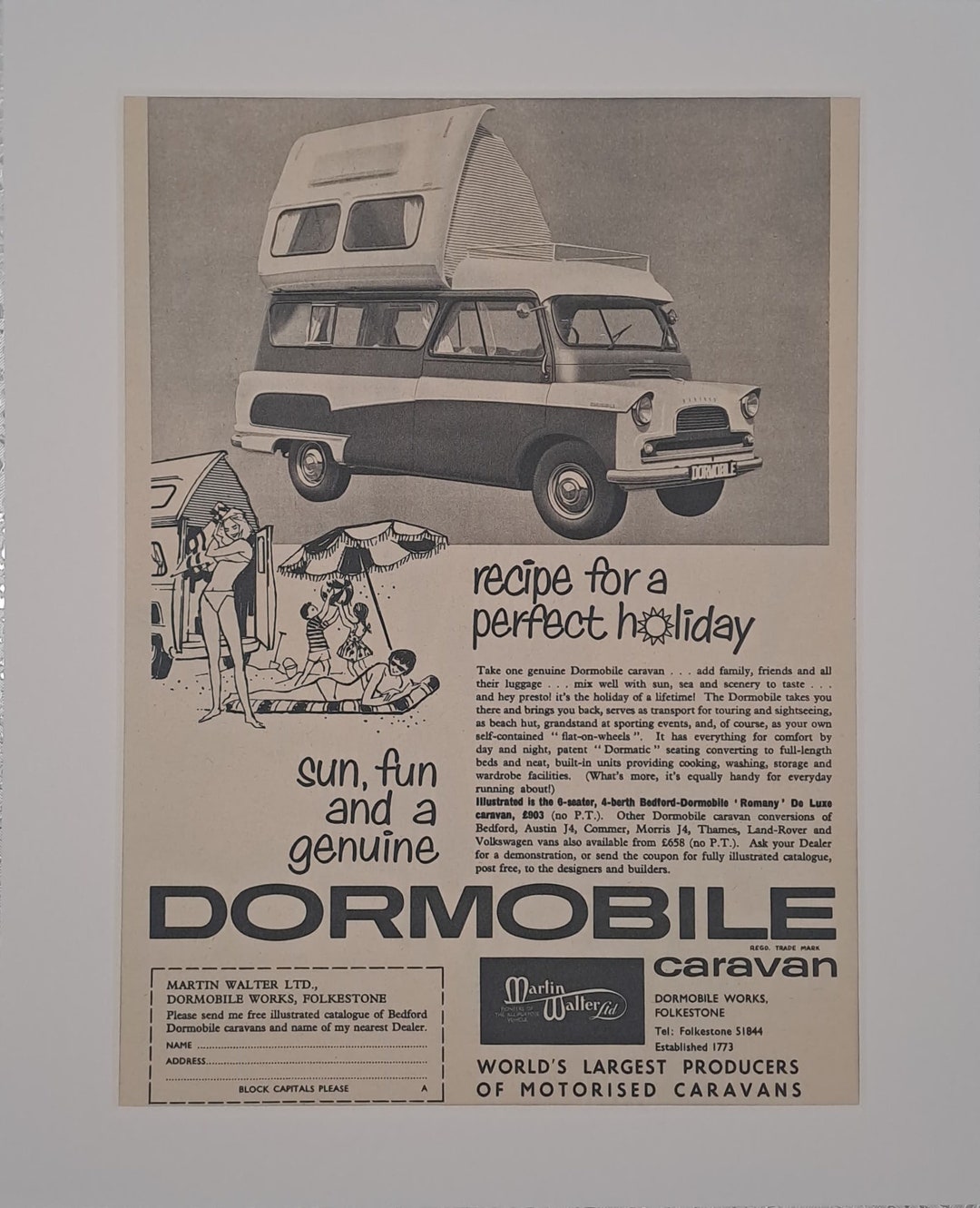 1963 Dormobile Motor Caravan Original Full Page Vintage Magazine ...