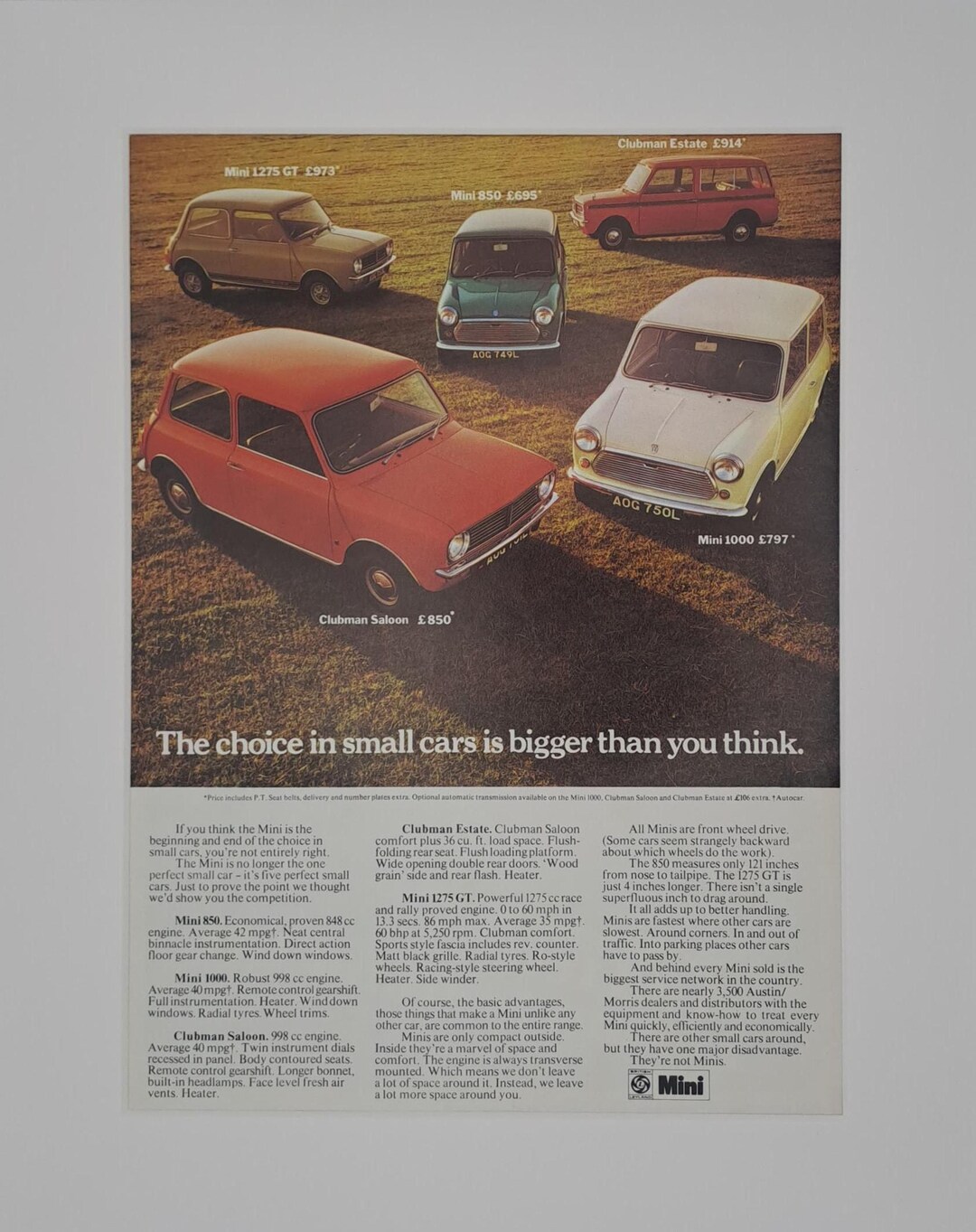 1973 Mini 1275 GT, Mini 850, Mini Clubman Estate, Mini Clubman Saloon ...