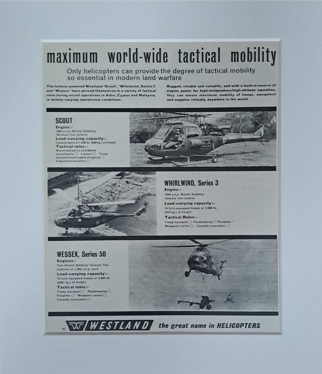 1965 Westland Scout, Westland Whirlwind Series 3, Westland Wessex ...