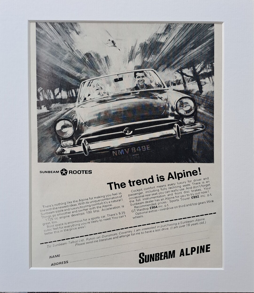 1967 Sunbeam Alpine Sports Tourer Car Original Full Page Vintage ...