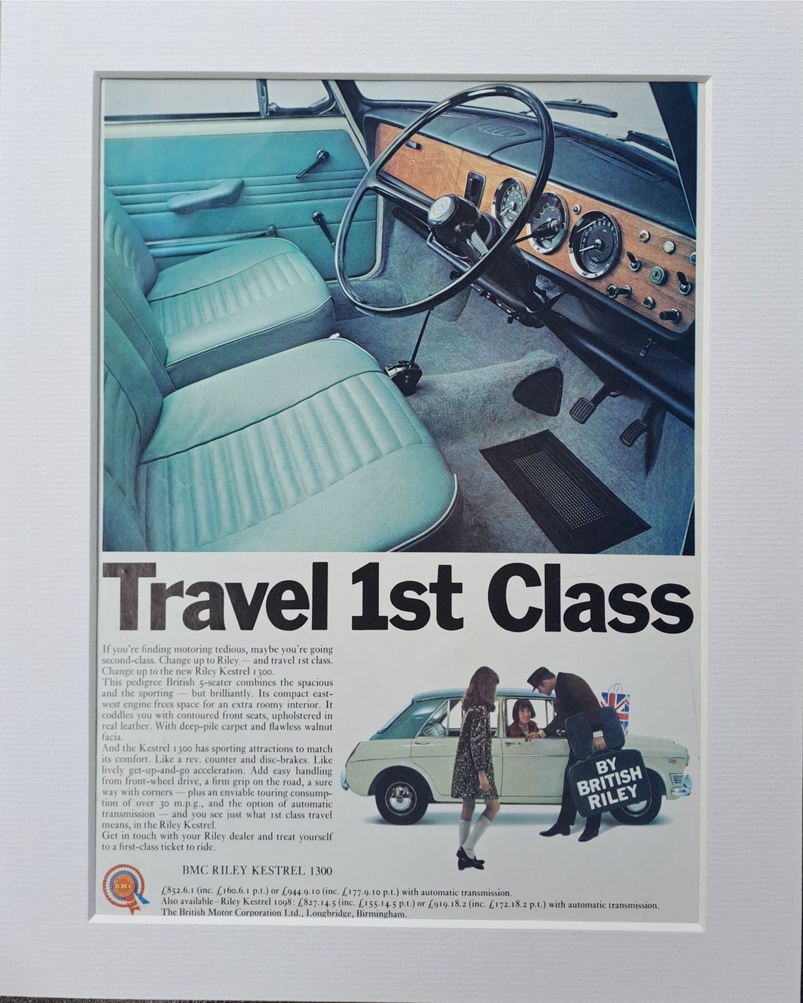 1968 BMC Riley Kestrel 1300 Car Original Vintage Full Page - Etsy