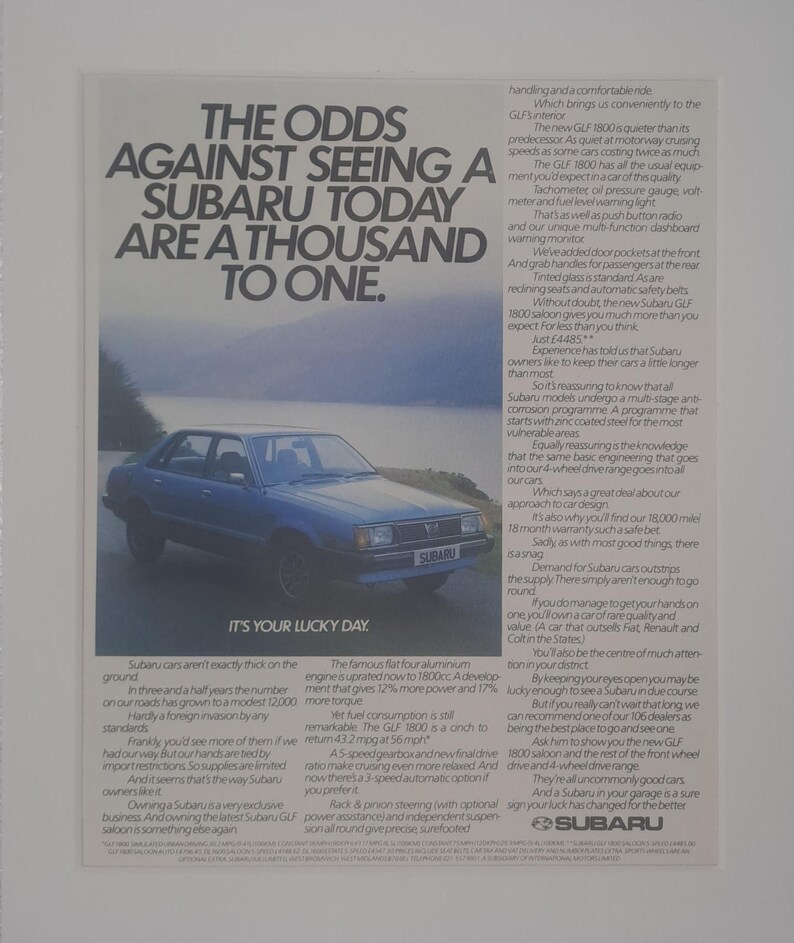 1981 Subaru GLF 1800 Saloon Car Original Full Page Vintage Magazine ...