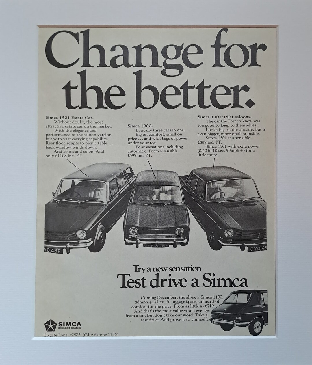 1967 Simca 1501 Estate, Simca 1000 and Simca 1301/1501 Saloon Cars ...