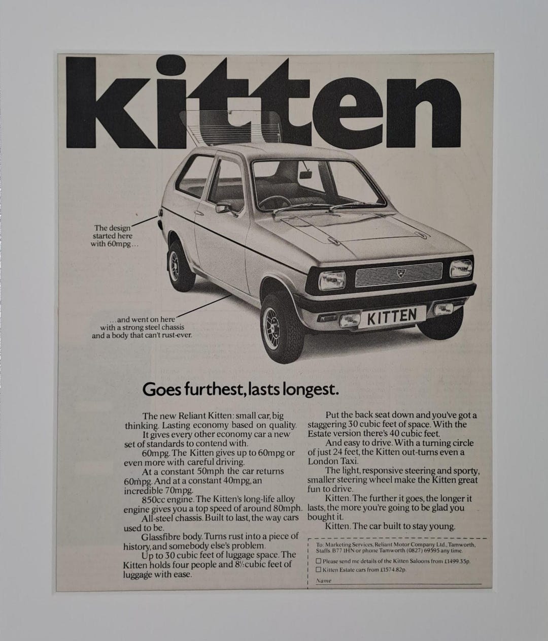 1976 Reliant Kitten Car Original Full Page Magazine Advertisement - Etsy