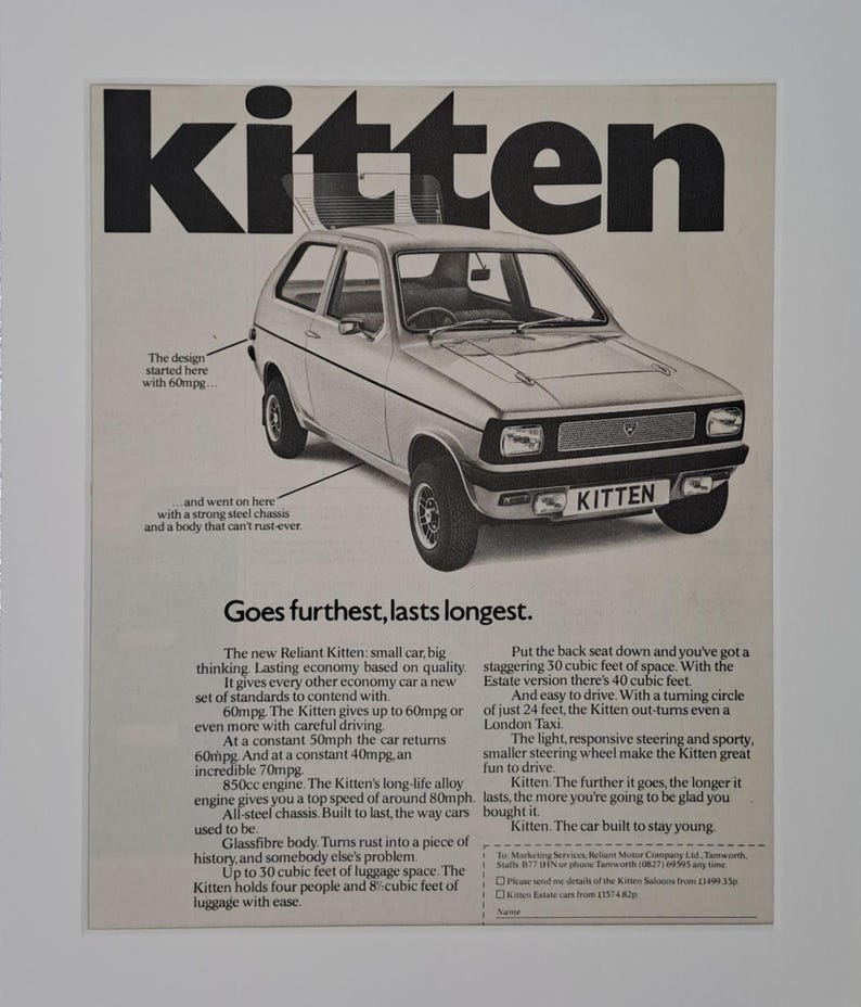 1976 Reliant Kitten Car Original Full Page Magazine Advertisement - Etsy
