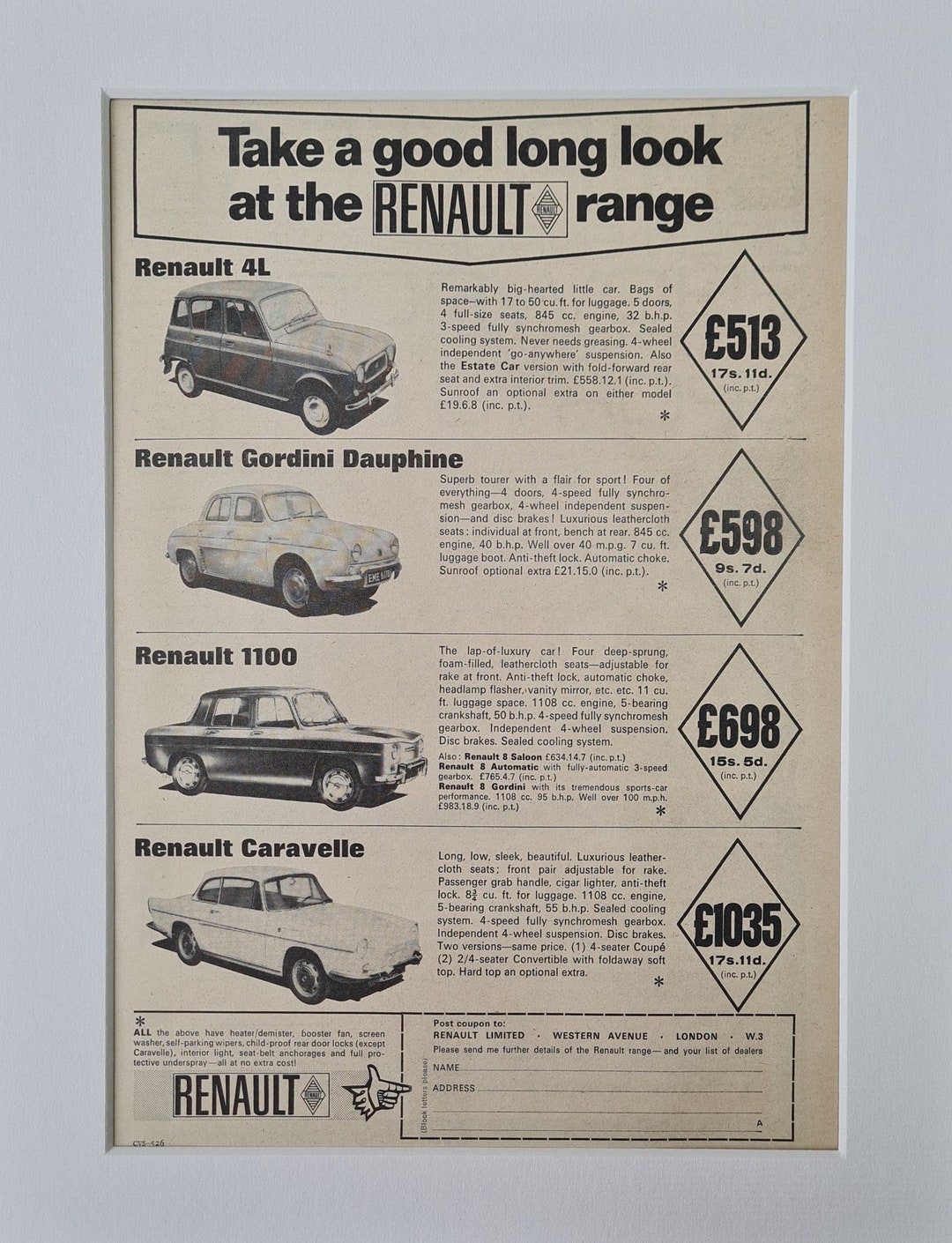 1965 Renault 4L, Renault Gordini Dauphine, Renault 1100, Renault ...