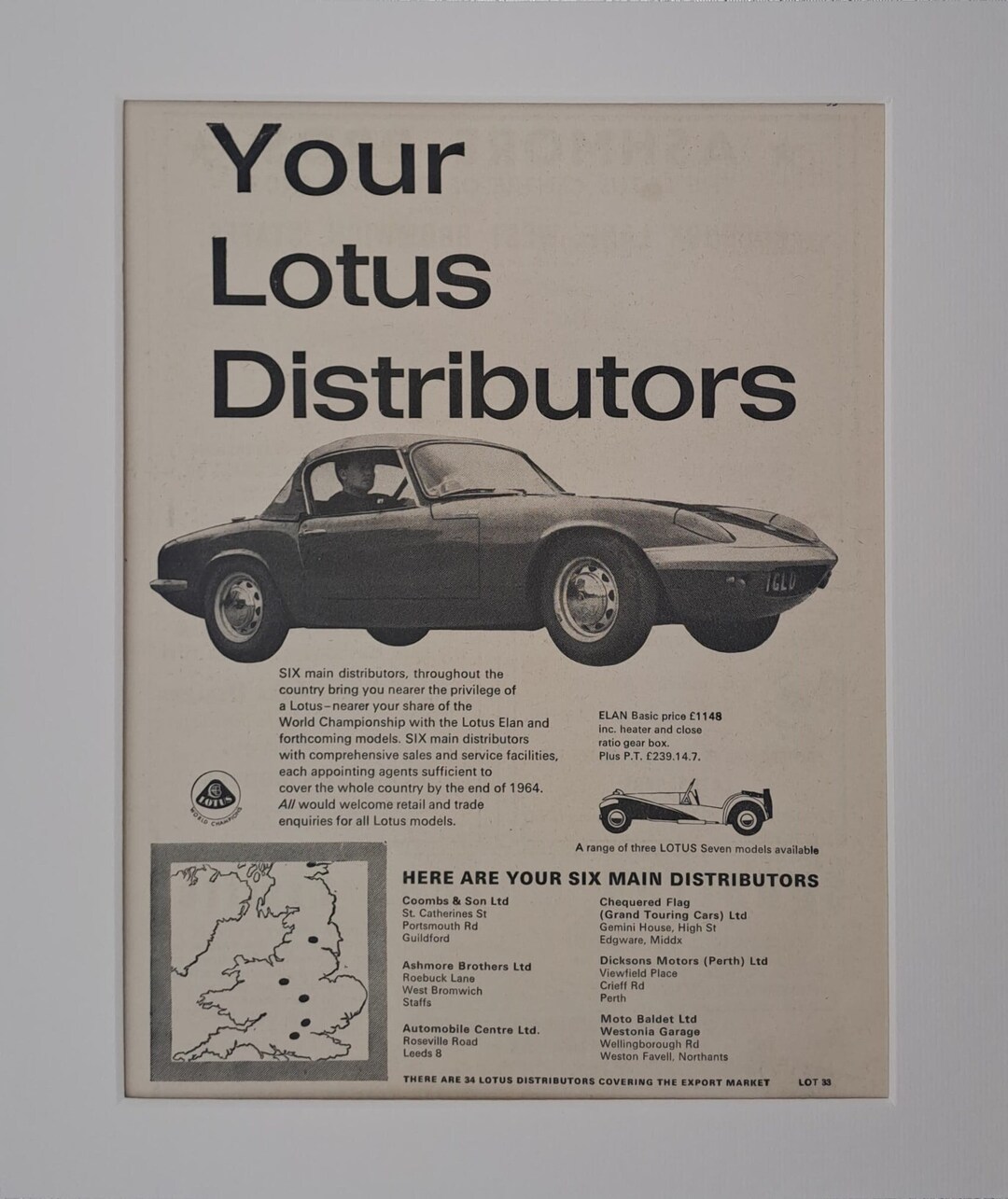 1964 Lotus Elan Car Original Full Page Vintage Magazine Advertisement ...