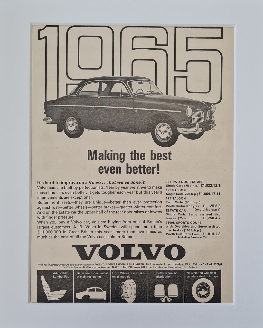 1965 Volvo Cars Original Full Page Vintage Magazine Advertisement - Etsy