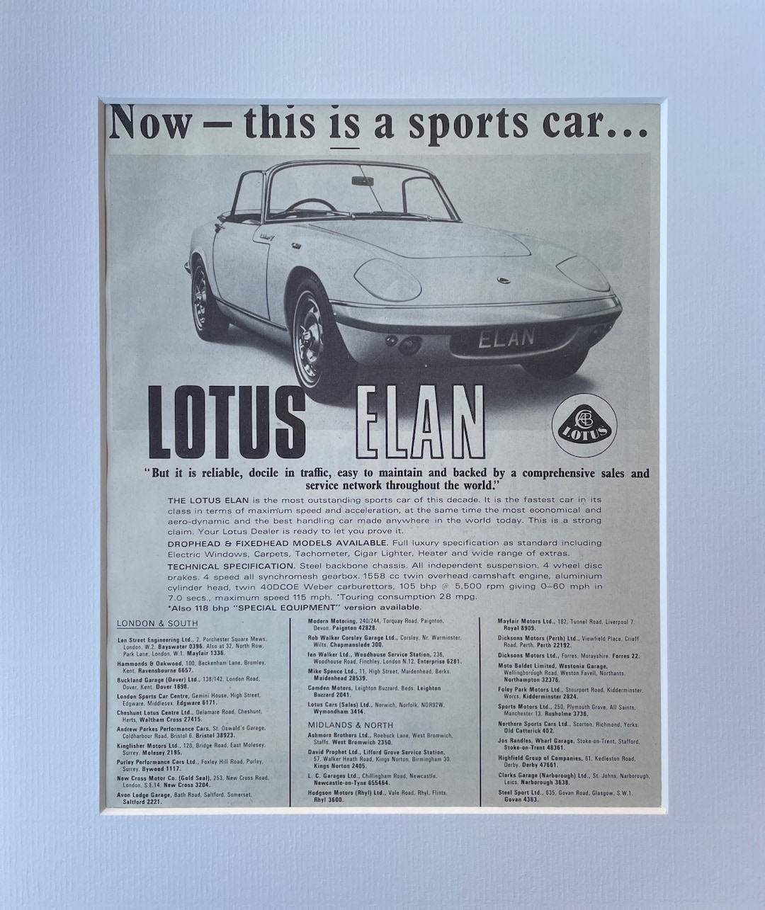 1967 Lotus Elan Original Full Page Vintage Magazine Advertisement - Etsy