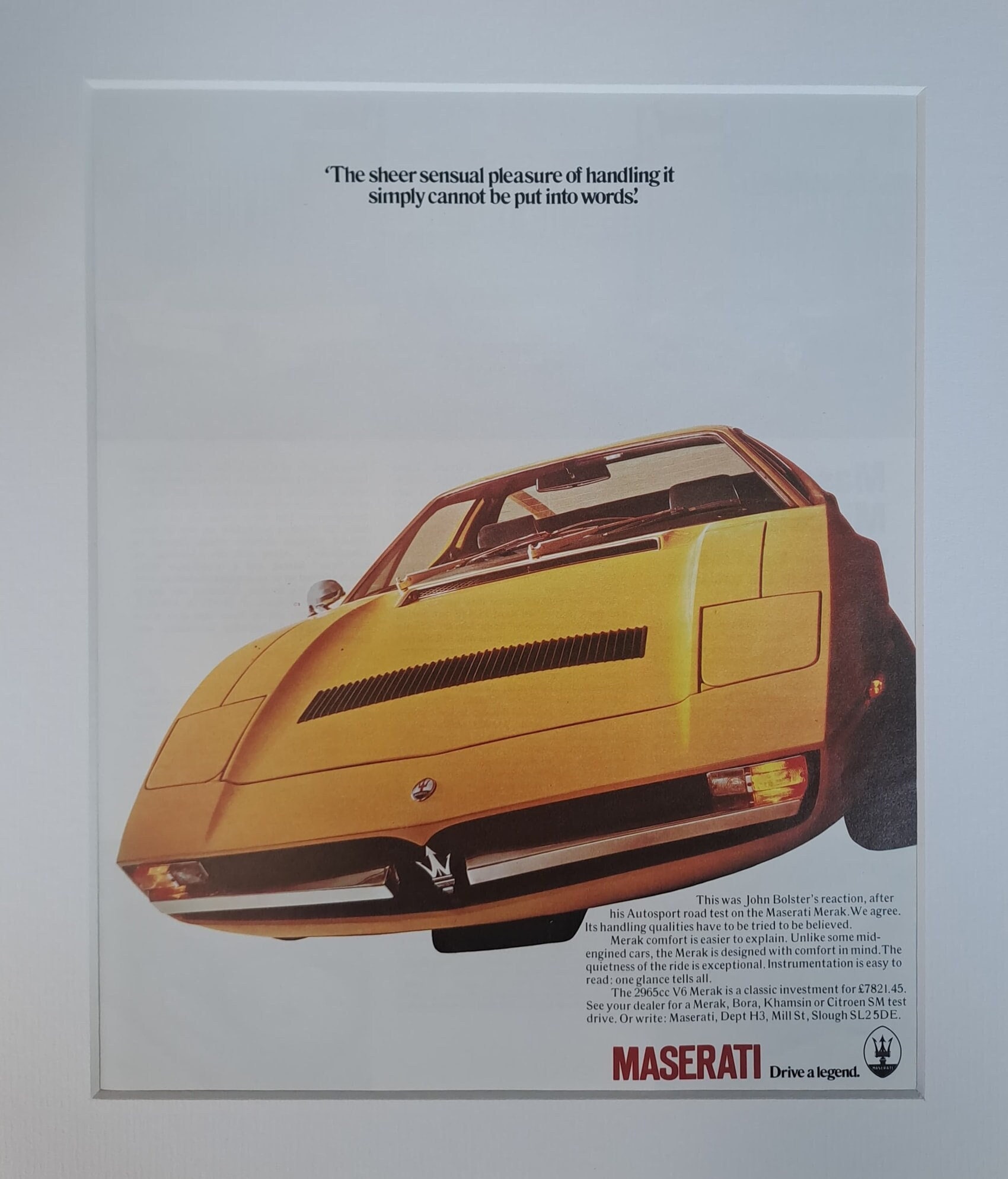 1975 Maserati Merak Original Full Page Vintage Magazine Advertisement ...
