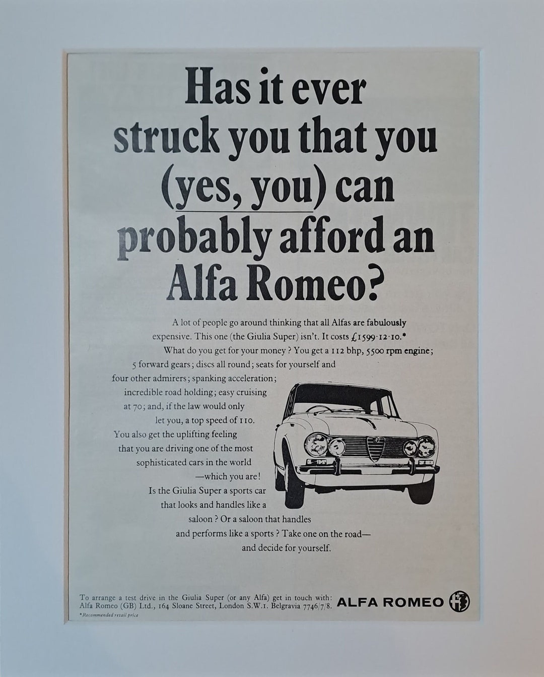 1967 Alfa Romeo Giulia Super Car Original Vintage Full Page Magazine ...