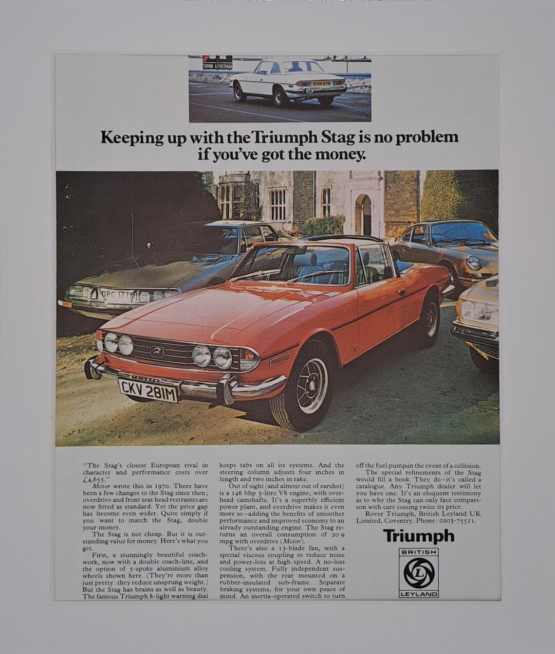1974 Triumph Stag Car Original Full Page Vintage Magazine Advertisement ...