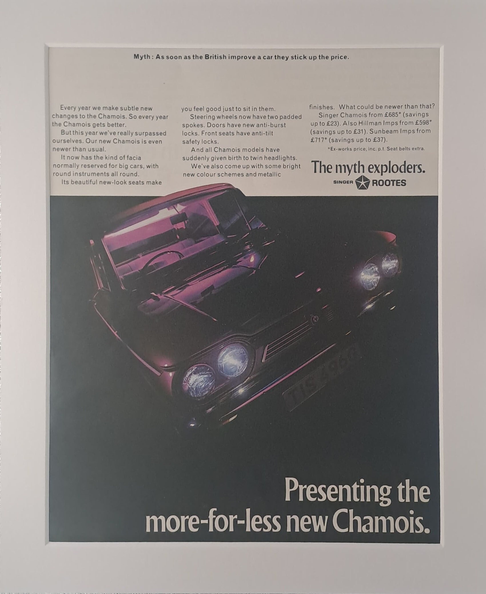 1968 Singer Chamois Car Original Full Page Vintage Magazine ...