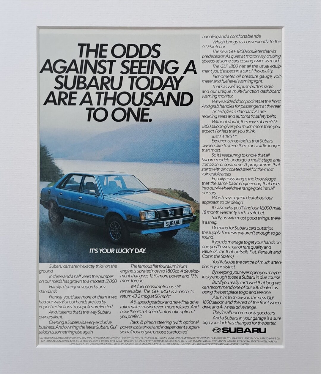 1981 Subaru GLF 1800 Saloon Car Original Full Page Vintage Magazine ...