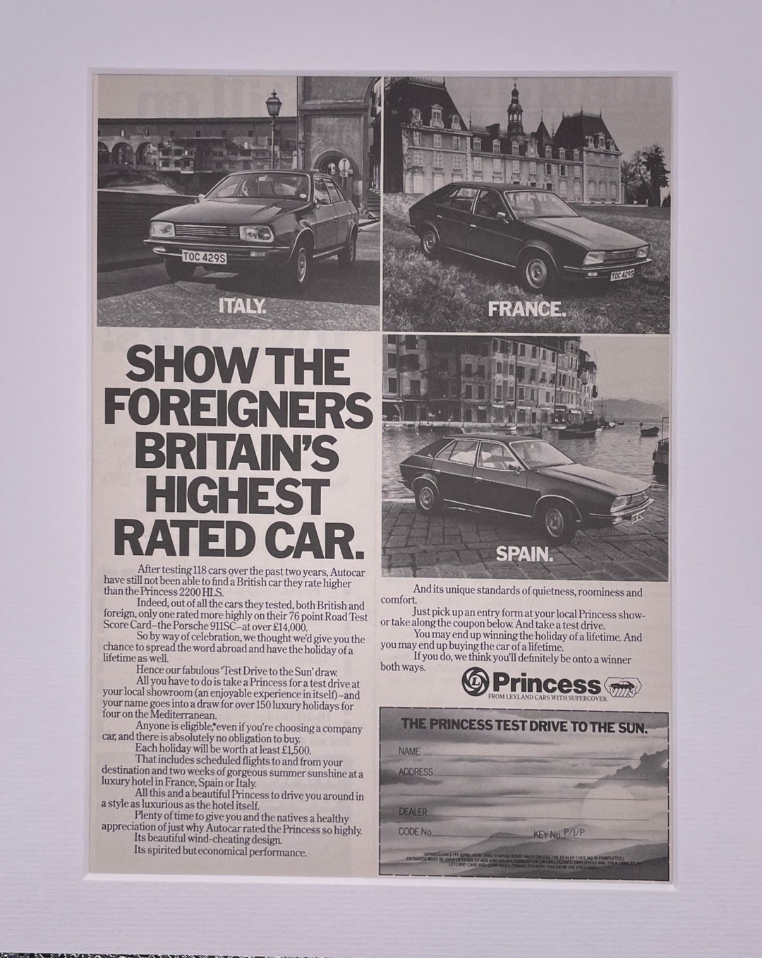 1978 British Leyland Princess 2200 HLS Car Original Full Page Vintage ...