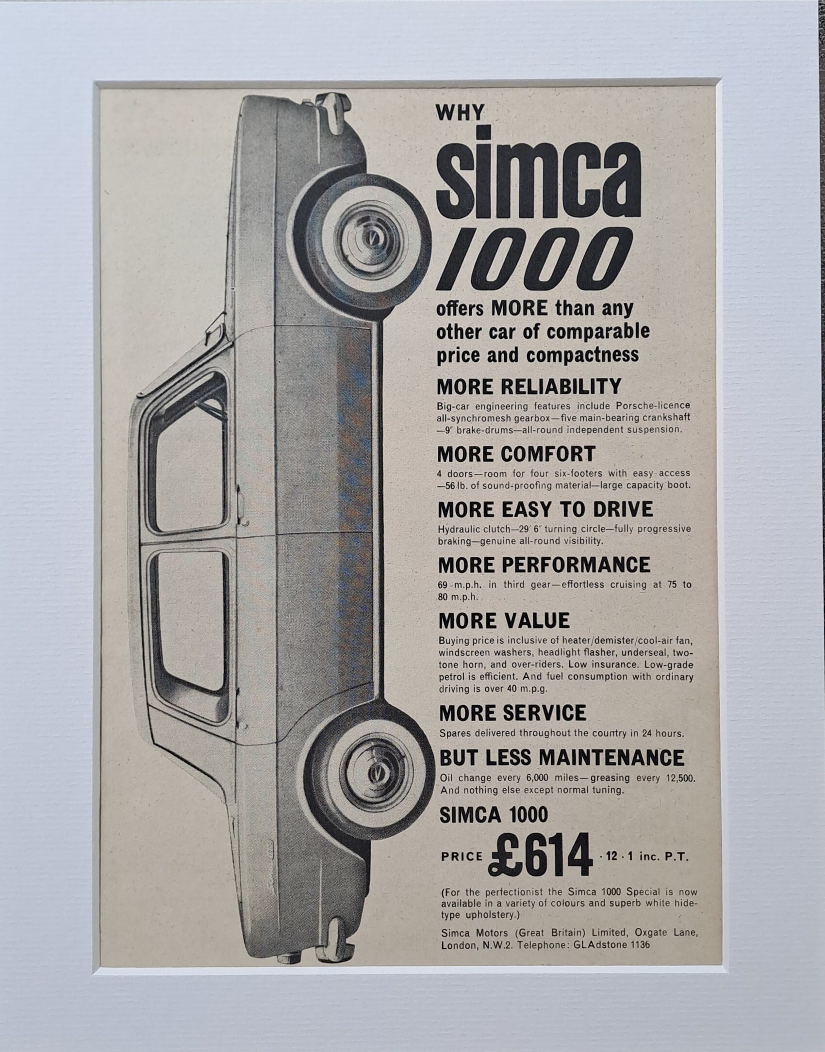1963 Simca 1000 Saloon Car Original Full Page Vintage Magazine ...
