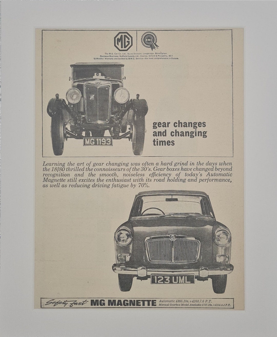 1964 MG Magnette Car Original Full Page Vintage Magazine Advertisement ...