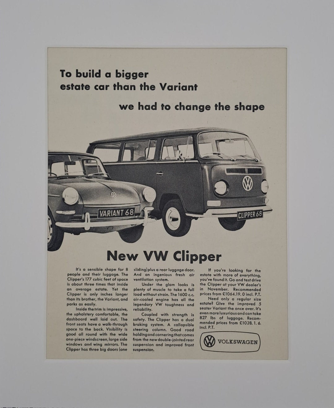 1967 Volkswagen Clipper Campervan Original Full Page Vintage Magazine ...