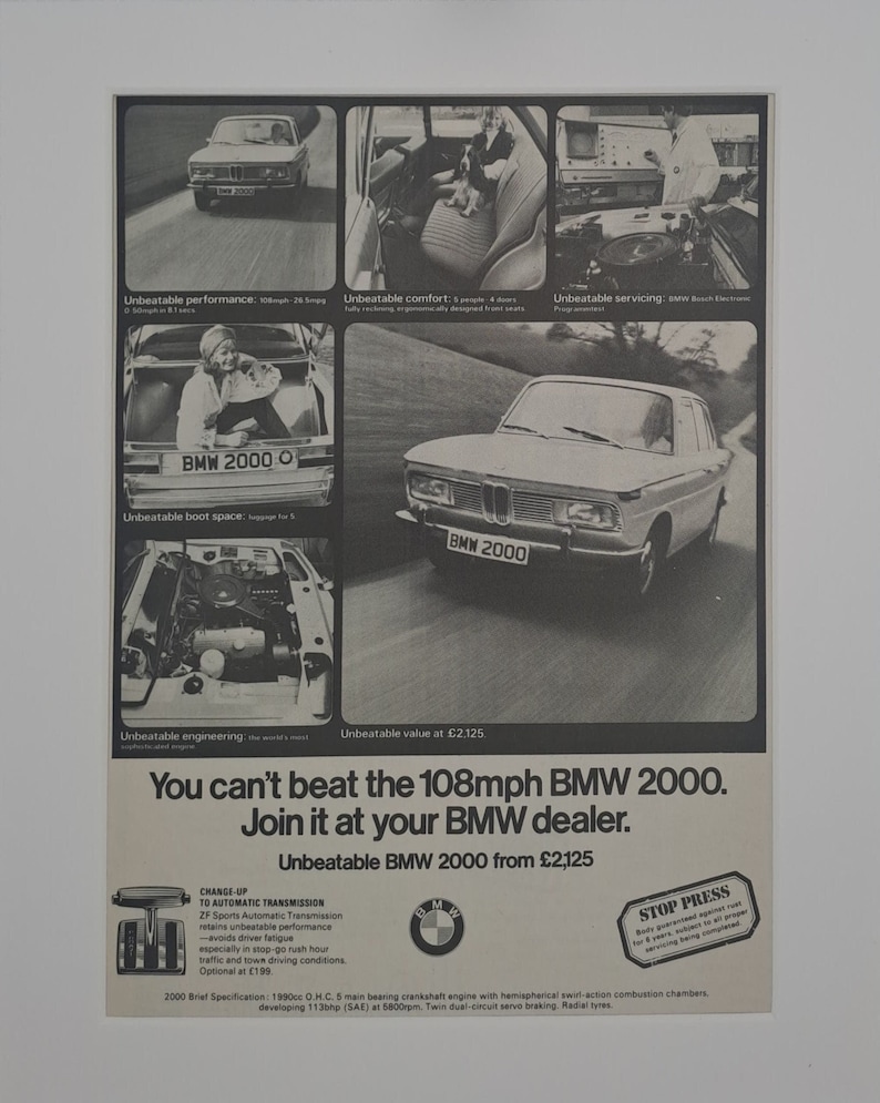 1972 BMW 2000 Car Original Vintage Full Page Magazine Advertisement - Etsy