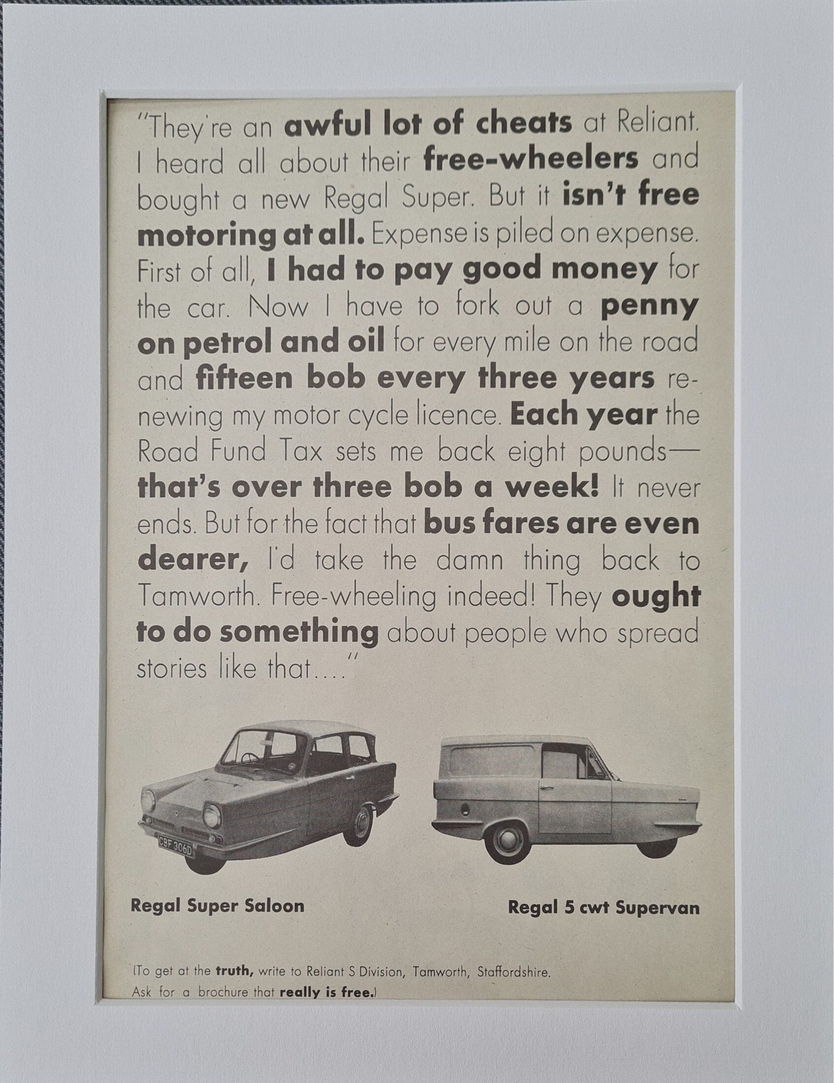 1967 Reliant Regal Super Saloon Car and Regal 5 Cwt Supervan Original ...