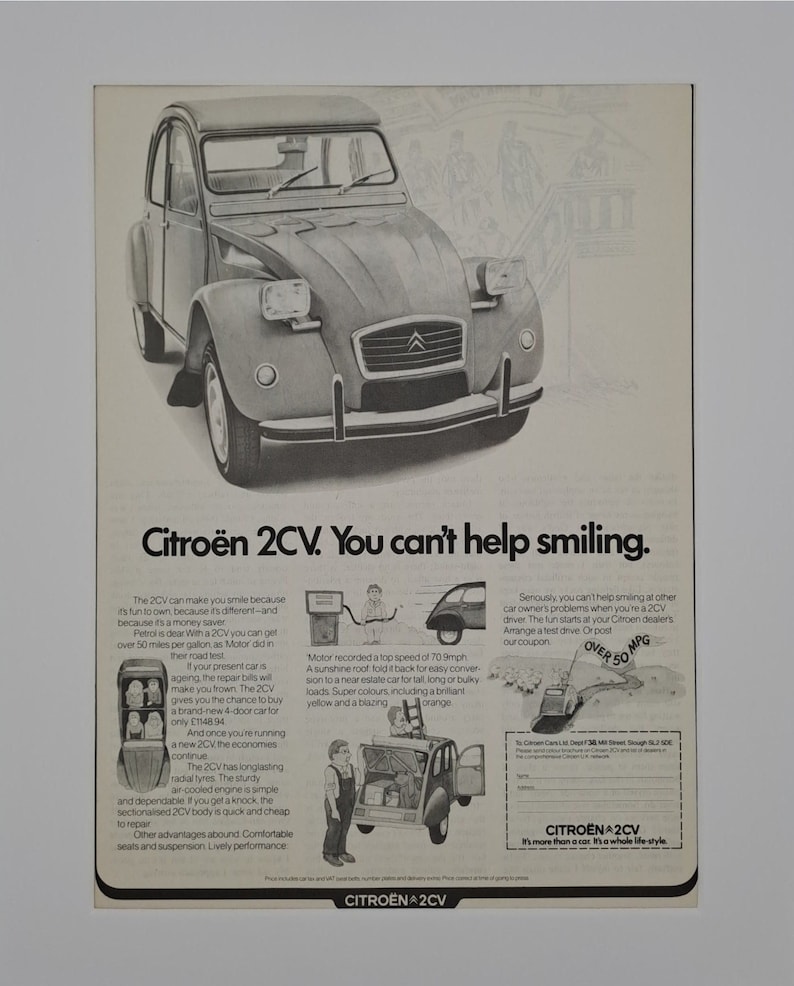 1975 Citroen 2CV Car Original Full Page Vintage Magazine Advertisement ...