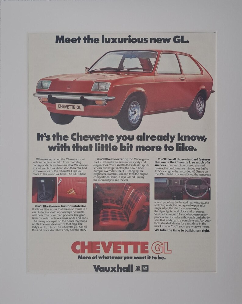 1975 Vauxhall Chevette GL Car Original Vintage Full Page Magazine ...