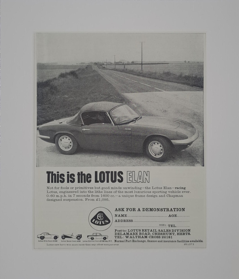 1963 Lotus Elan Car Original Full Page Vintage Magazine Advertisement - Etsy