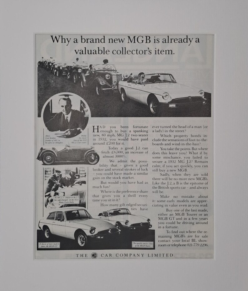 1981 MGB Sports Car Original Vintage Full Page Magazine Advertisement ...