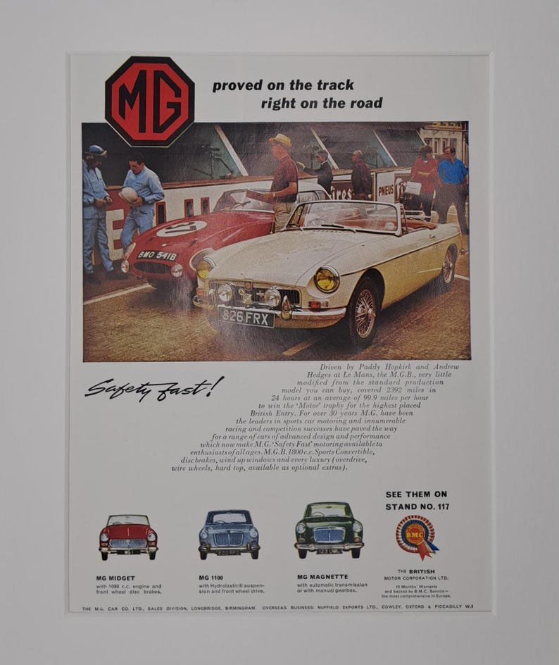 1964 M.G.B. 1800cc Sports Convertible Car Original Full Page Vintage ...