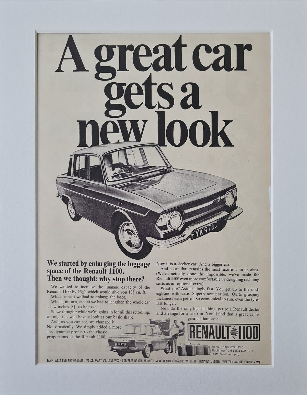 1965 Renault 1100 Car Original Full Page Vintage Magazine Advertisement ...