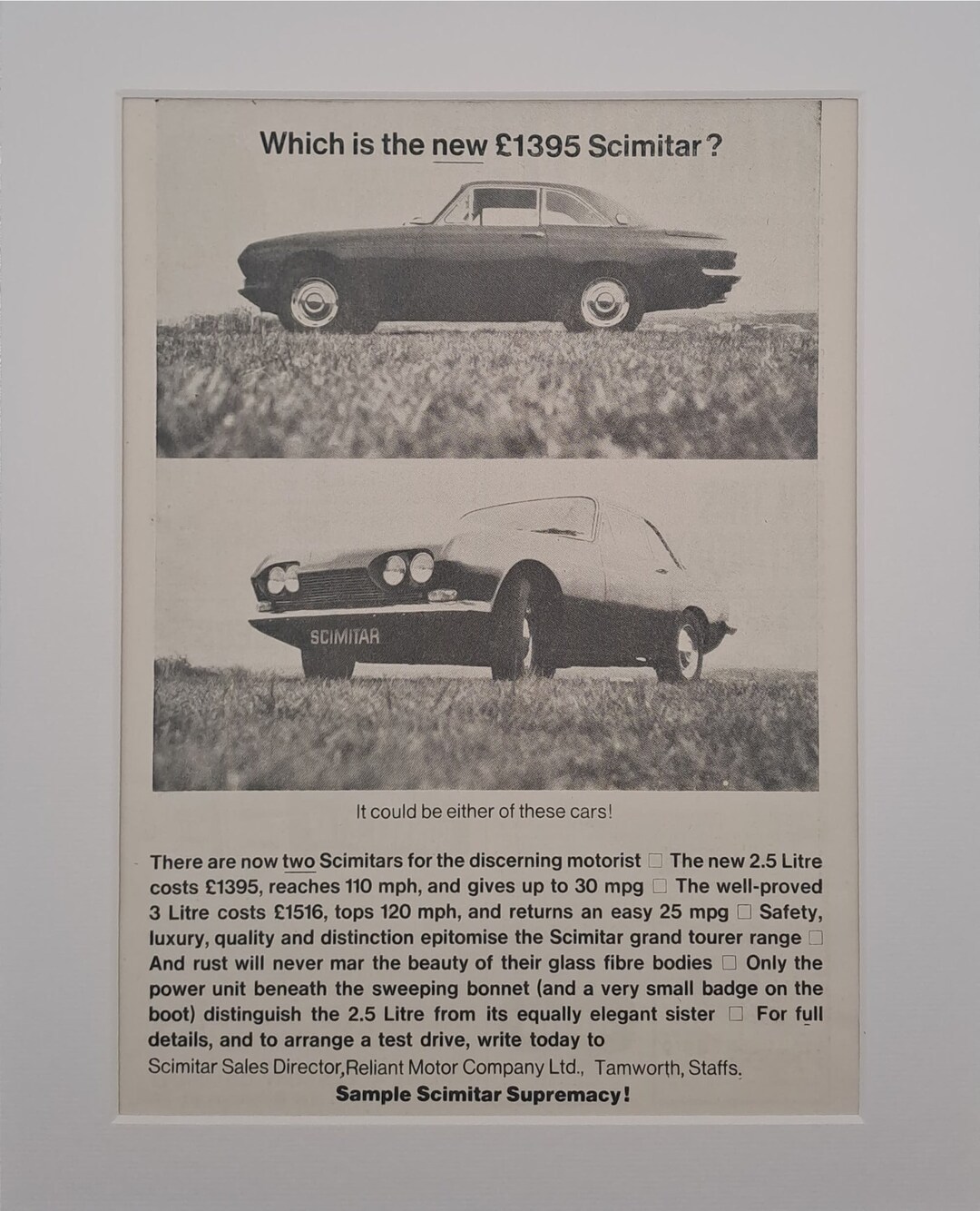 1967 Scimitar Car Original Full Page Vintage Magazine Advertisement - Etsy