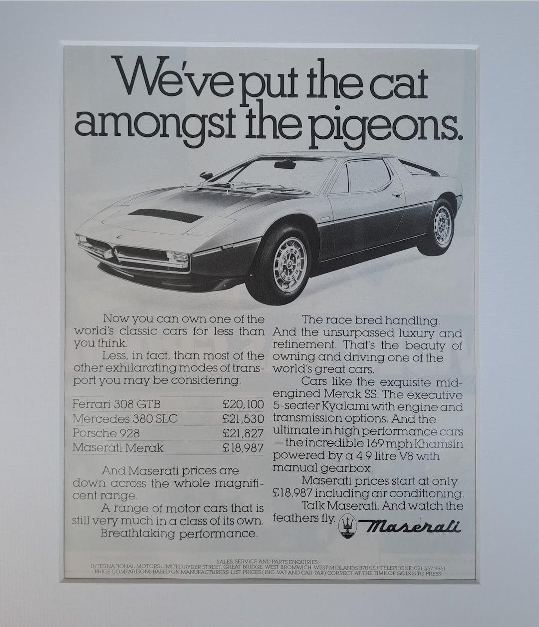 1981 Maserati Merak SS Original Full Page Vintage Magazine ...