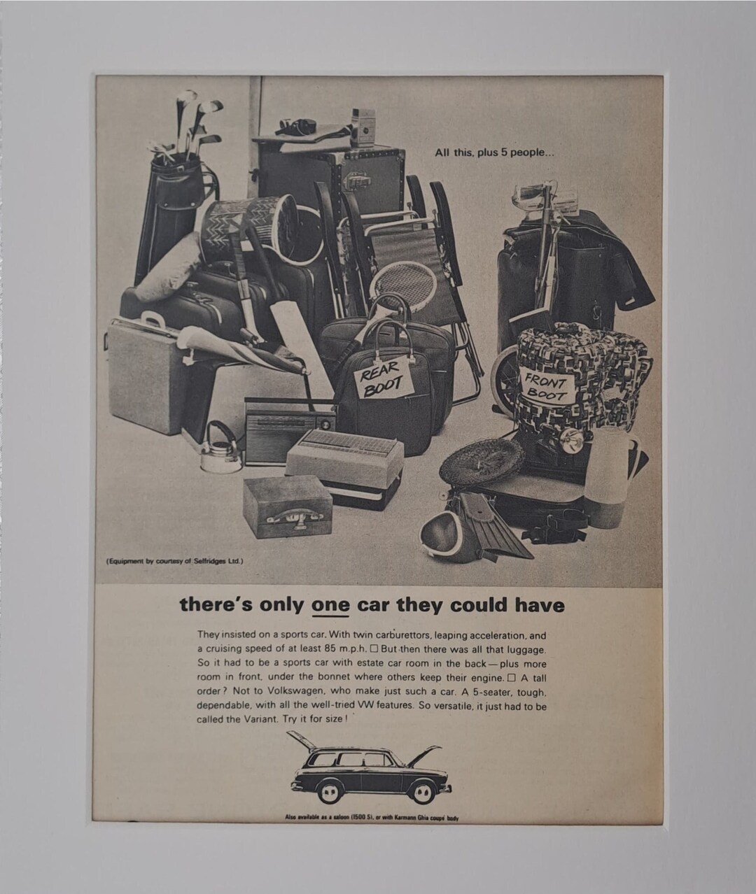 1964 Volkswagen Variant Car Original Full Page Vintage Magazine ...