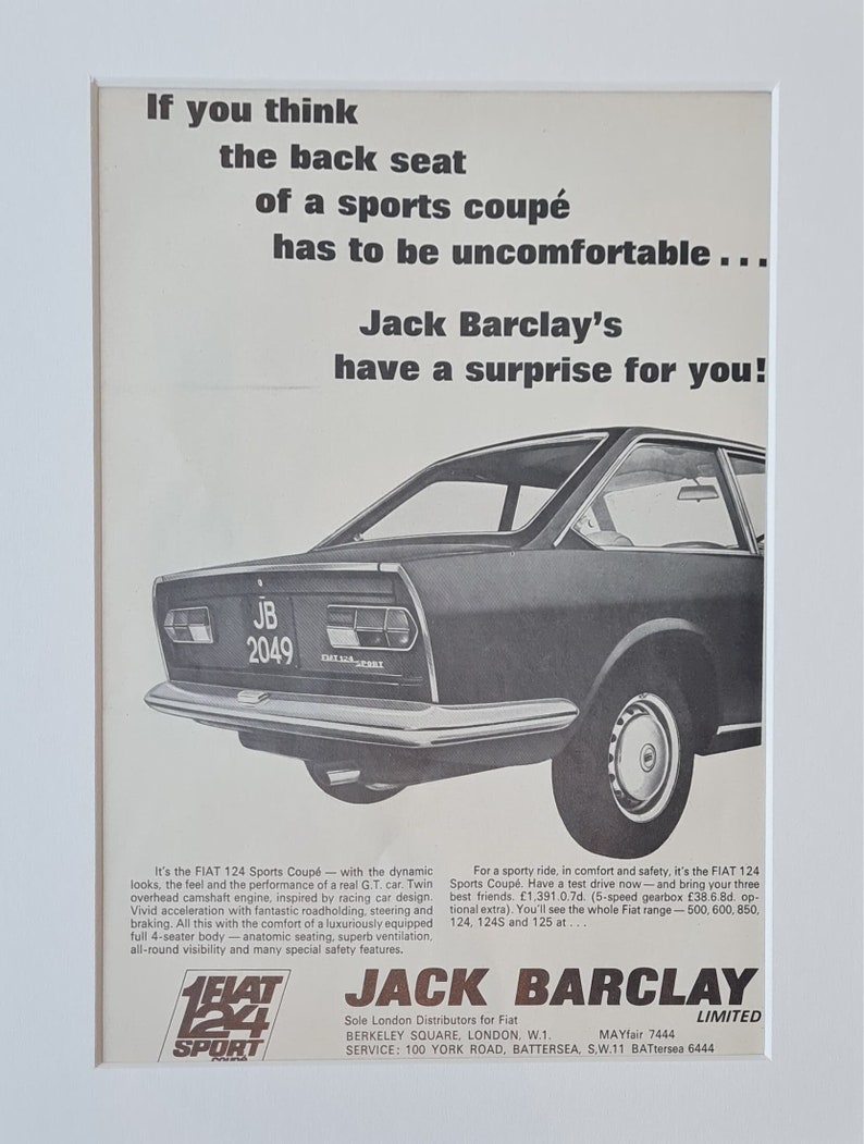 1968 Fiat 124 Sport Coupe Car Original Vintage Full Page Magazine ...
