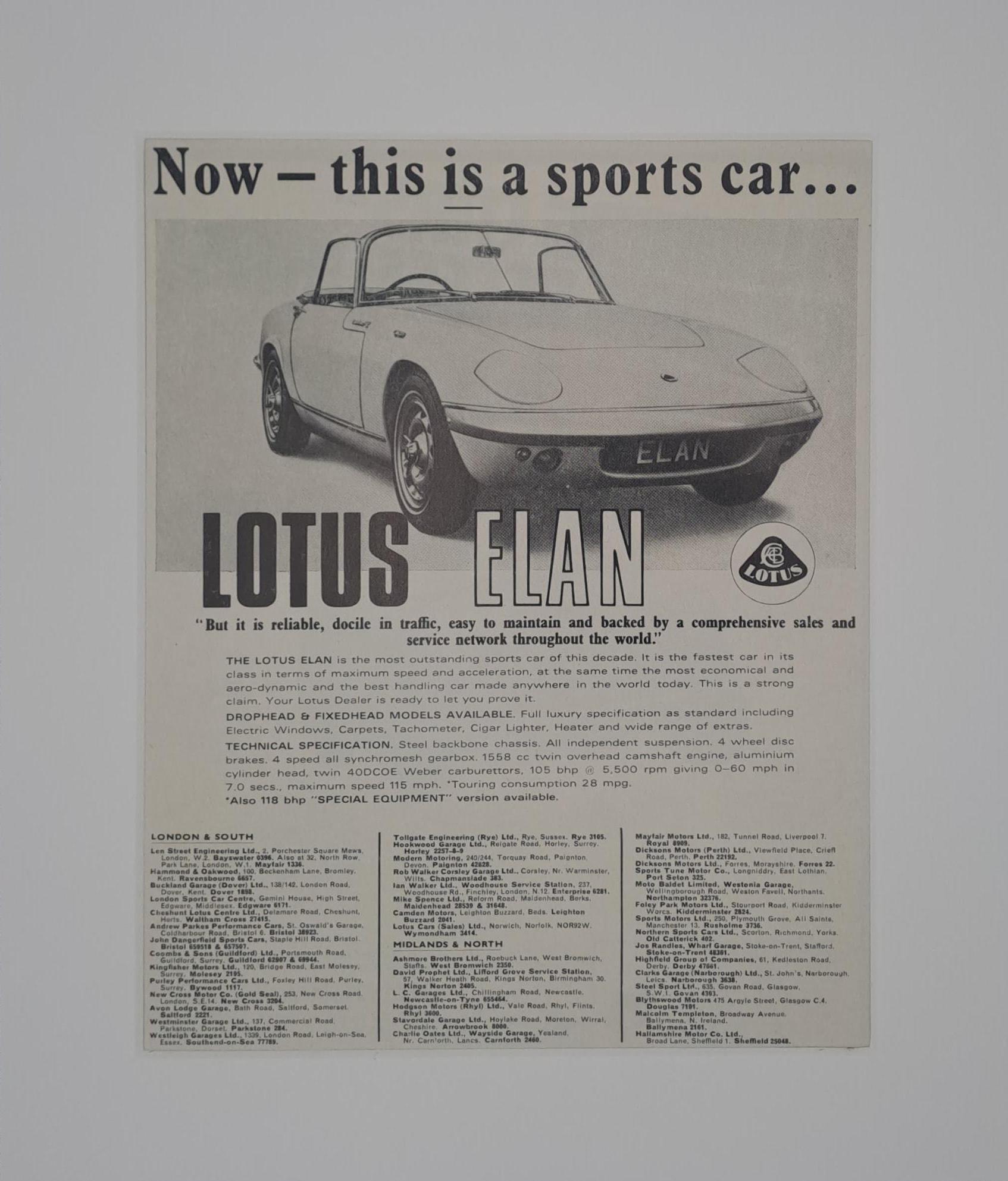 1968 Lotus Elan Original Full Page Vintage Magazine Advertisement - Etsy
