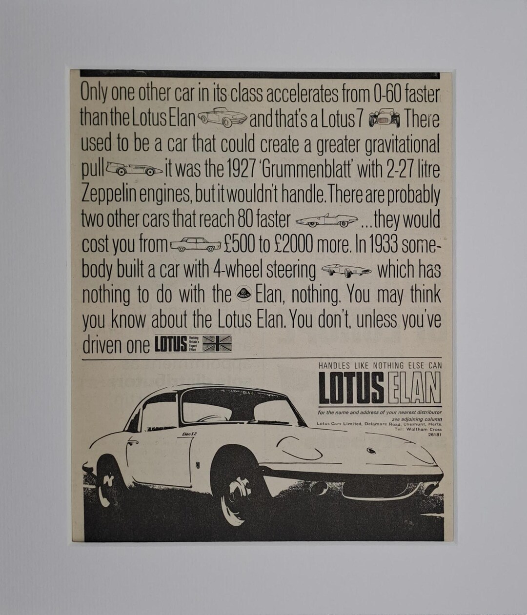 1965 Lotus Elan Car Original Full Page Vintage Magazine Advertisement - Etsy