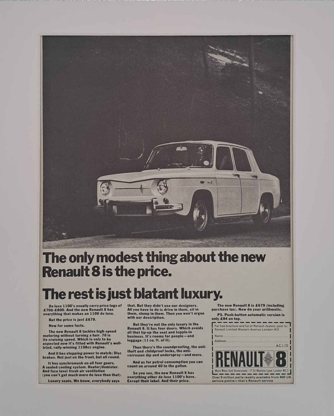 1968 Renault 8 Car Original Full Page Vintage Magazine Advertisement - Etsy
