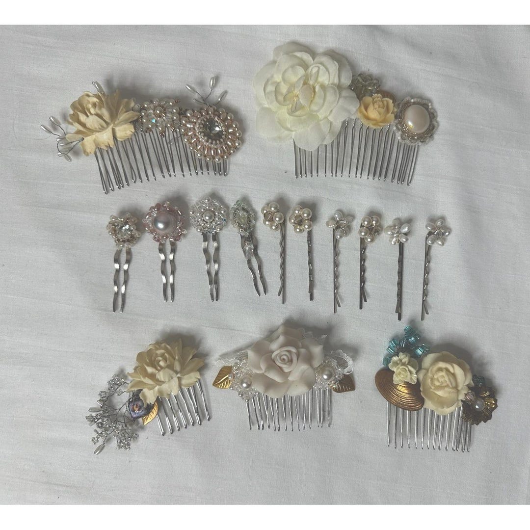 Hair Jewelry Combs Handmade Lot of 15 Sparkle Prom Wedding Ceramic ...